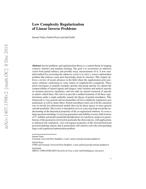 Low Complexity Regularization Of Linear Inverse Problems Deepai