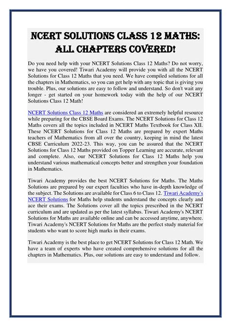 Ppt Ncert Solutions Class 12 Maths All Chapters Covered Powerpoint Presentation Id 11632630