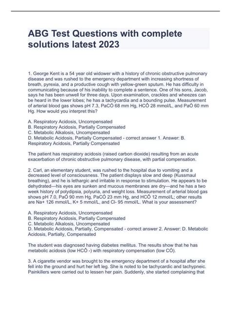 Abg Test Questions And Answers 100 Correct 2023 2024 Abg Stuvia Us