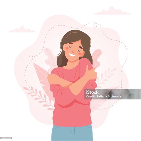 자기 사랑 개념 자신을 껴안고 여자 플랫 스타일로 벡터 일러스트 존경에 대한 스톡 벡터 아트 및 기타 이미지 존경 사랑