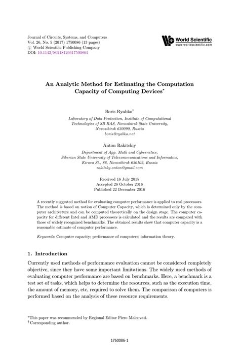 Pdf An Analytic Method For Estimating The Computation Capacity Of Computing Devices