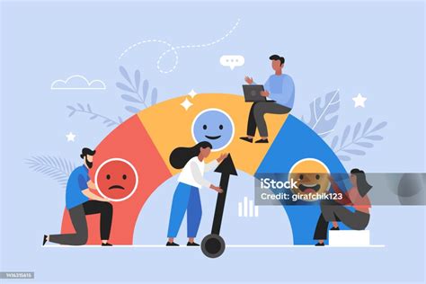 고객 피드백 사용자 경험 또는 고객 검토 등급 비즈니스 개념 사람 만족도 측정의 현대 벡터 일러스트 레이 션 설문지에 대한 스톡