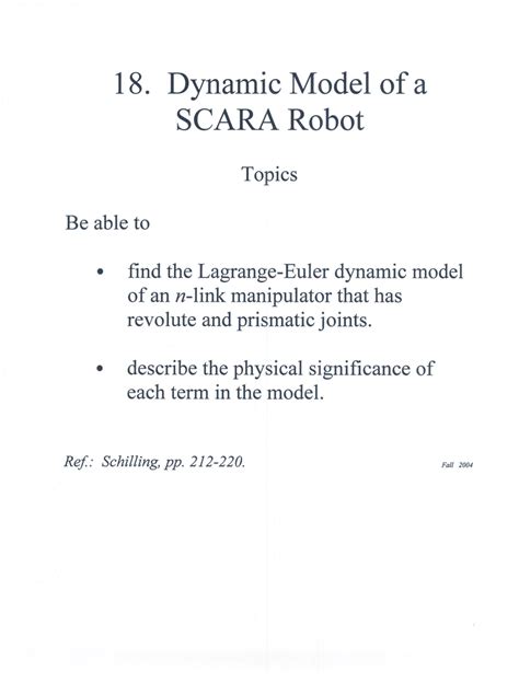 dynamic model of a scara robot robotics ii ecse 4490 docsity