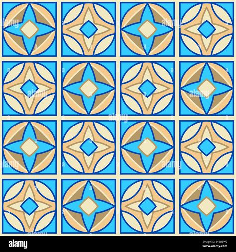 Hand Drawn Seamless Pattern Of Square Ceramic Tile Ornate Patchwork