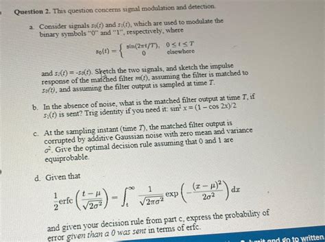 solved question 2 ﻿this question concerns signal modulation