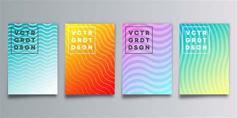 전단지 포스터 브로셔 타이포그래피 또는 기타 인쇄 제품을위한 파도가있는 다채로운 그라데이션 커버 세트 0명에 대한 스톡 벡터