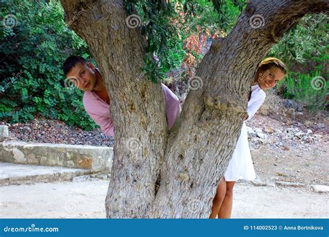 Beautiful Gorgeous Couple On The Tree Of Love Cedar On Cyprus Stock Image Image Of Back Face