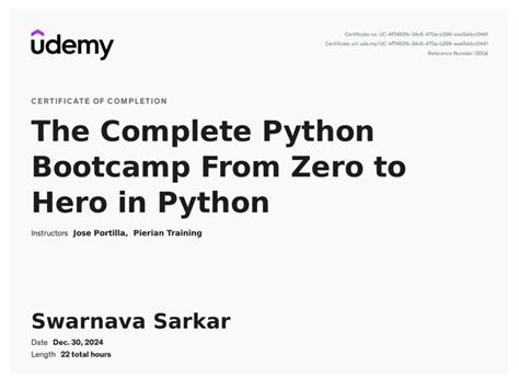 🎉 Excited To Share That I Have Completed The Complete Python Bootcamp From Zero To Hero In