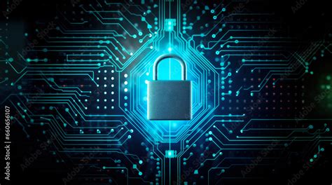 Padlock Over Glowing Abstract Electronic Circuit Background Wide