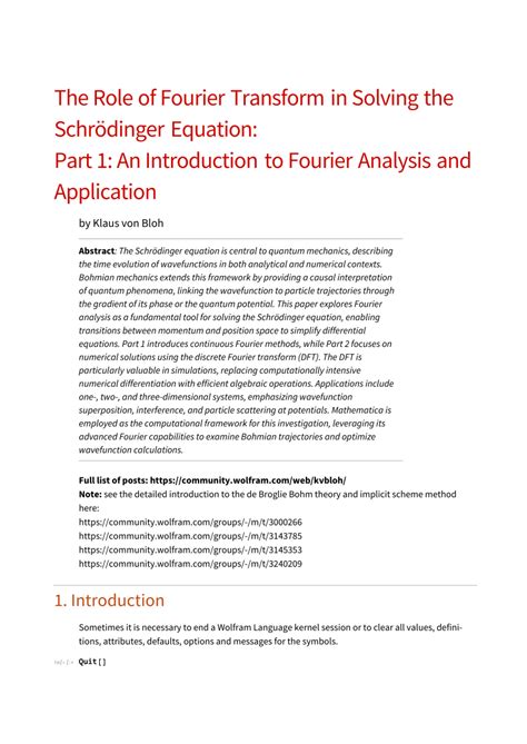 Pdf The Role Of Fourier Transform In Solving The Schrödinger Equation