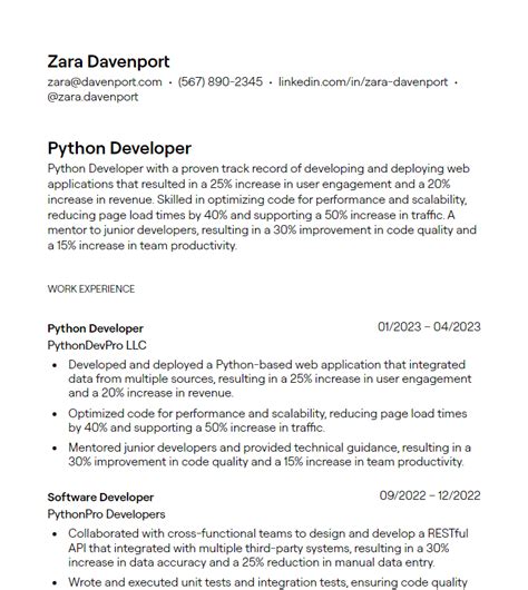 Python Developer Resume Example 2024 Resume Guide Examples Teal