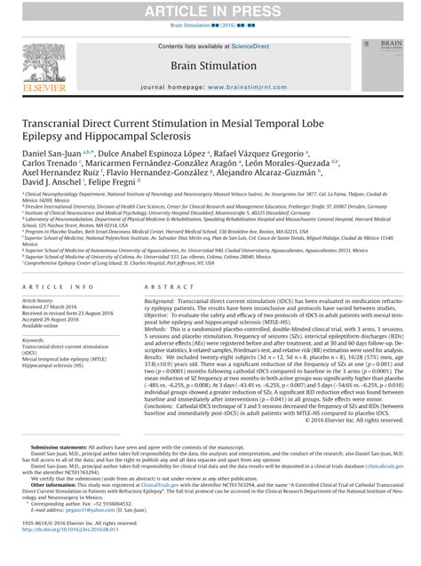Pdf P031 Transcranial Direct Current Stimulation In Mesial Temporal