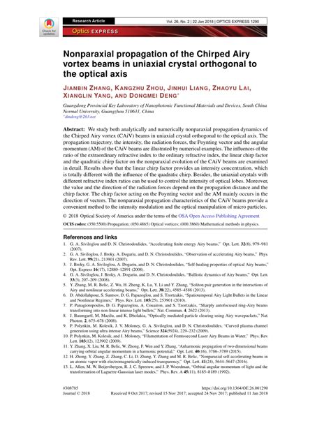 Pdf Nonparaxial Propagation Of The Chirped Airy Vortex Beams In Uniaxial Crystal Orthogonal To