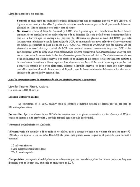 Líquidos Serosos Vs No Serosos Pdf Fluido Cerebroespinal