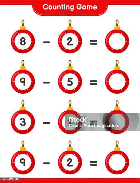 게임을 계산 크리스마스 공의 수를 계산하고 결과를 작성합니다 교육 어린이 게임 인쇄 워크 시트 벡터 일러스트레이션 0명에 대한 스톡 벡터 아트 및 기타 이미지 Istock