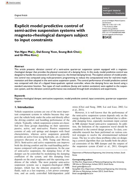 Mai Et Al 2020 Explicit Model Predictive Control Of Semi Active Suspension Systems With Magneto