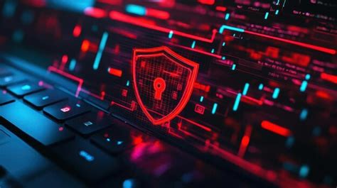 Cybersecurity Shield On Laptop Keyboard 3d Illustration Premium Ai