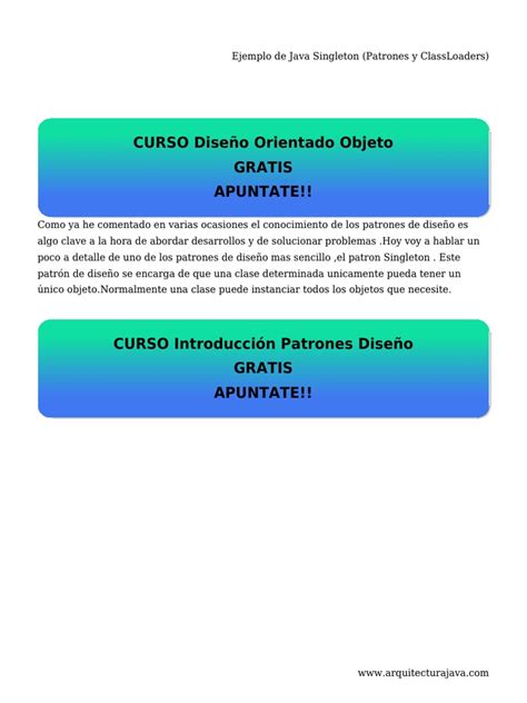 Ejemplo De Java Singleton Patrones Y Classloaders Pdf