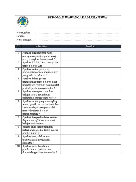 Pedoman Wawancara Mahasiswa Pdf