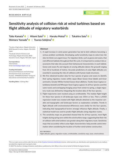 Pdf Sensitivity Analysis Of Collision Risk At Wind Turbines Based On Flight Altitude Of
