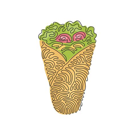 Single One Line Drawing Shawarma Or Chicken Wrap Turkish Fast Food