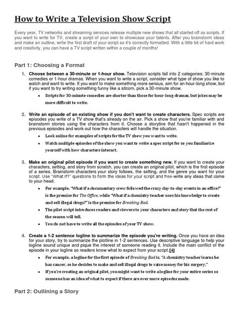 Writing A Tv Show Script Guide Pdf Screenplay
