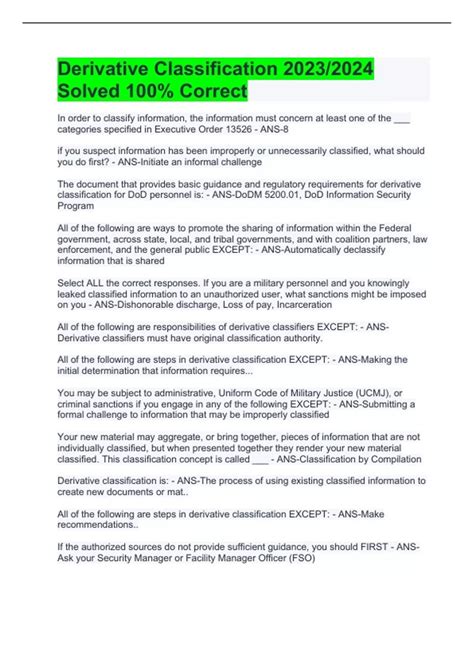 Derivative Classification Solved 100 Correct Derivative Classification Stuvia Us