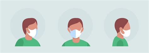 중앙 솔기 마스크 세미 플랫 컬러 벡터 캐릭터 아바타 세트가 있는 남성 전면 측면 보기에서 인공 호흡기와 초상화입니다 그래픽 디자인 및 애니메이션 팩을 위한 격리된