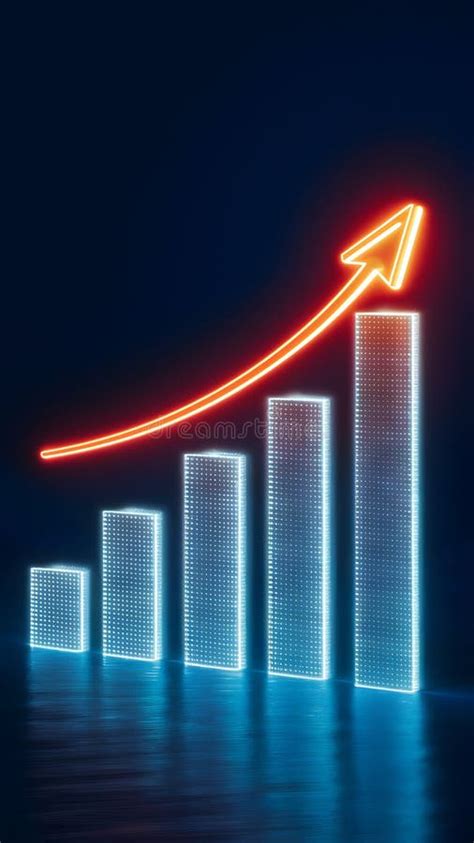 Dynamic Digital Bar Chart With Rising Bars And Red Arrow On Blue Background Stock Illustration