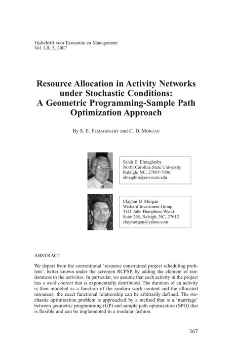 Pdf Resource Allocation In Activity Networks Under Stochastic Conditions A Geometric