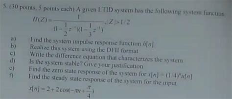Solved 5 30 Points 5 Points Each A Given I Tid System
