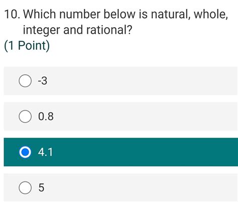 solved 10 which number below is natural whole integer and rational