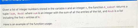Solved Given A List Of Integer Numbers Stored In The