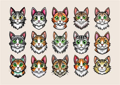 Premium Vector Cute Flat Cat Head Cartoon Sticker Illustration Design Set