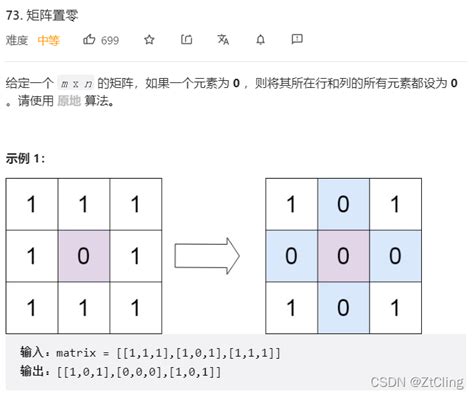 leetcode力扣：73 矩阵置零 csdn博客