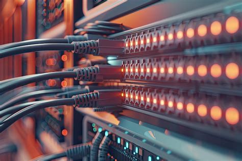 Premium Photo Network Switch And Ethernet Cables In Data Center