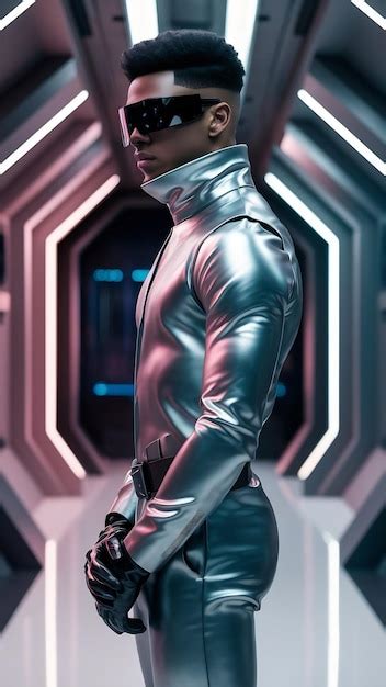 Side View Man Posing Futuristic Portrt Premium Ai Generated Image