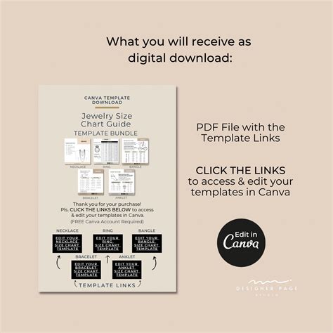 Necklace Size Chart Template Canva Editable Jewelry Size Guide Set Bundle Bangle Bracelet Size
