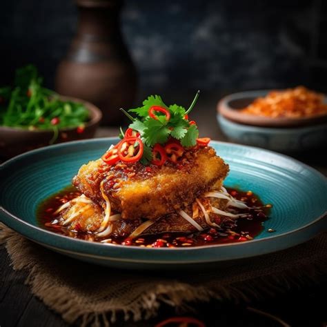 Premium Ai Image Deep Fried Brass Fish With Garlic And Red Chili Sauce