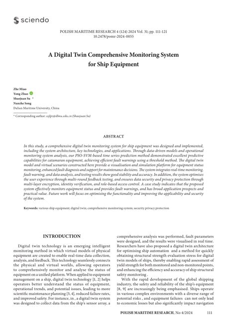Pdf A Digital Twin Comprehensive Monitoring System For Ship Equipment
