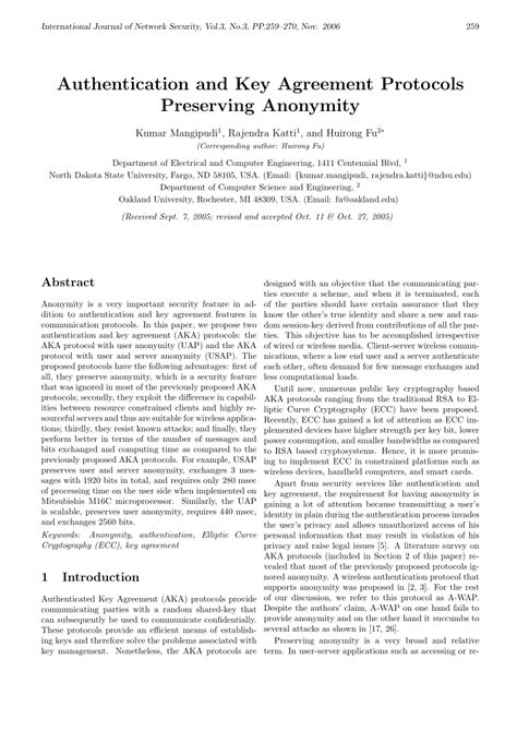 Pdf Authentication And Key Agreement Protocols Preserving Anonymity