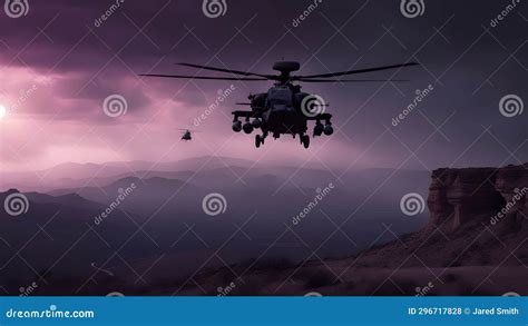 Helicopter In The Sky A Mysterious Scene With An Apache Helicopter