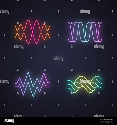 Sound Waves Neon Light Icons Set Audio Waves Music Frequency Voice