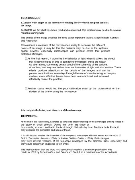 Questionnaire The Microscope Pdf Microscope Applied And