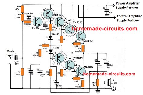 30 Watt Amplifier Circuit Using Transistors Homemade Circuit Projects