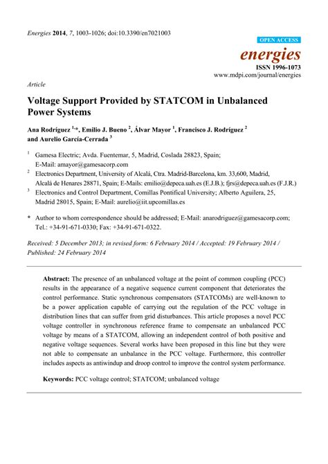 pdf voltage support provided by statcom in unbalanced power systems