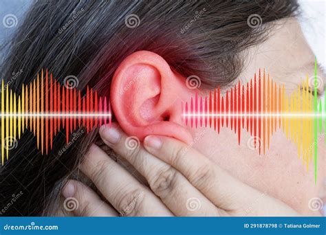 Part Face Of Female Face Ear Sound Waves And Music Hearing Test