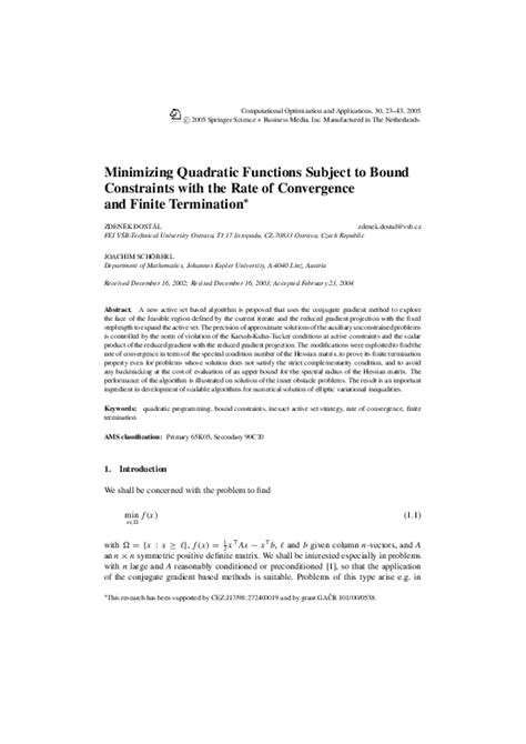 Pdf Minimizing Quadratic Functions Subject To Bound Constraints With