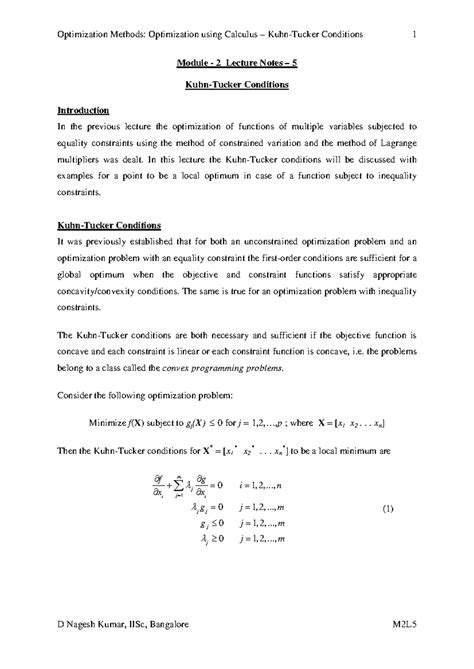 kuhn tucker conditions module 2 lecture notes 5 kuhn tucker
