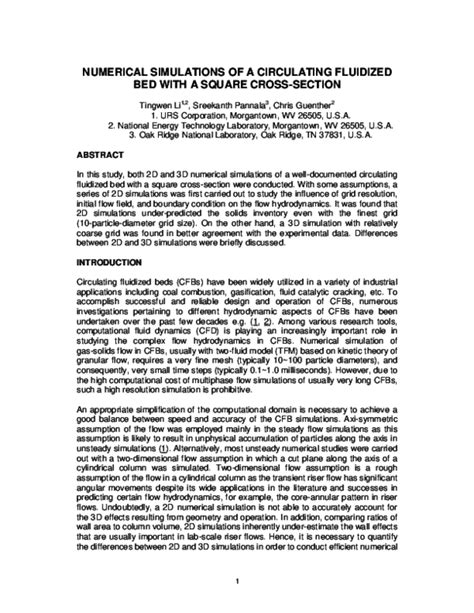 Pdf Numerical Simulations Of A Circulating Fluidized Bed With A